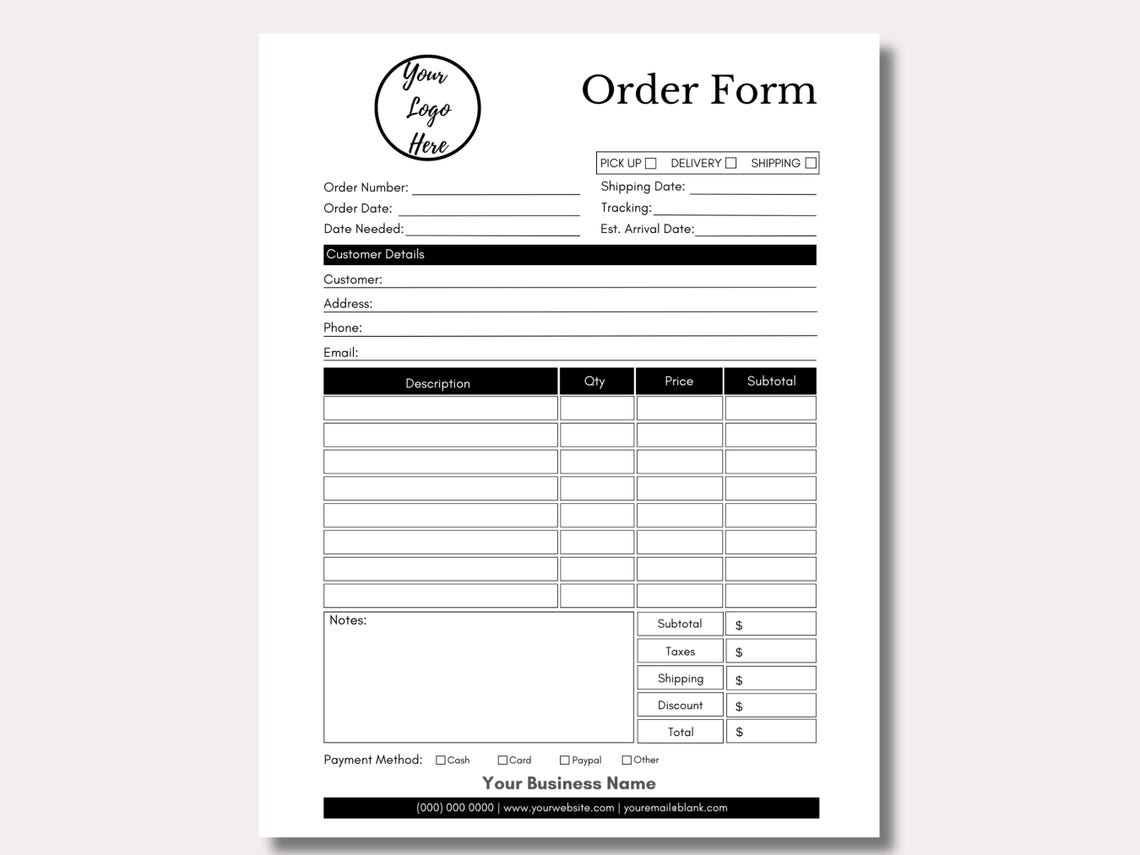 Order Form for Small Business, Business Template, Order Form Template ...