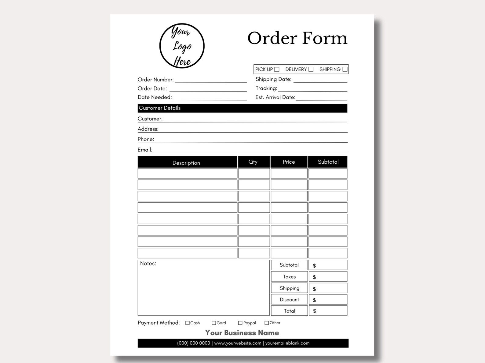 Order Form for Small Business, Business Template, Order Form Template ...
