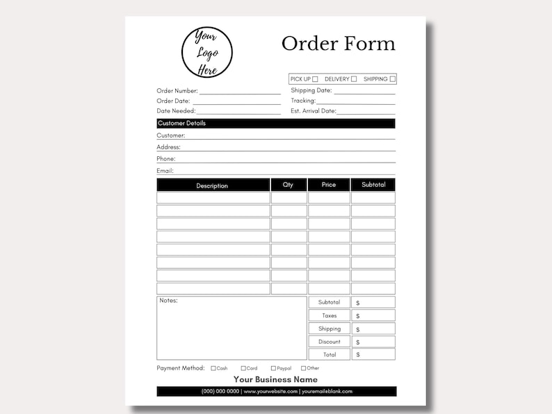 Order Form for Small Business, Business Template, Order Form Template ...