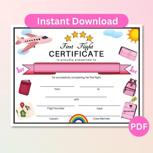 First Flight Certificate, First Flight Certificate for Kids, Toddler ...