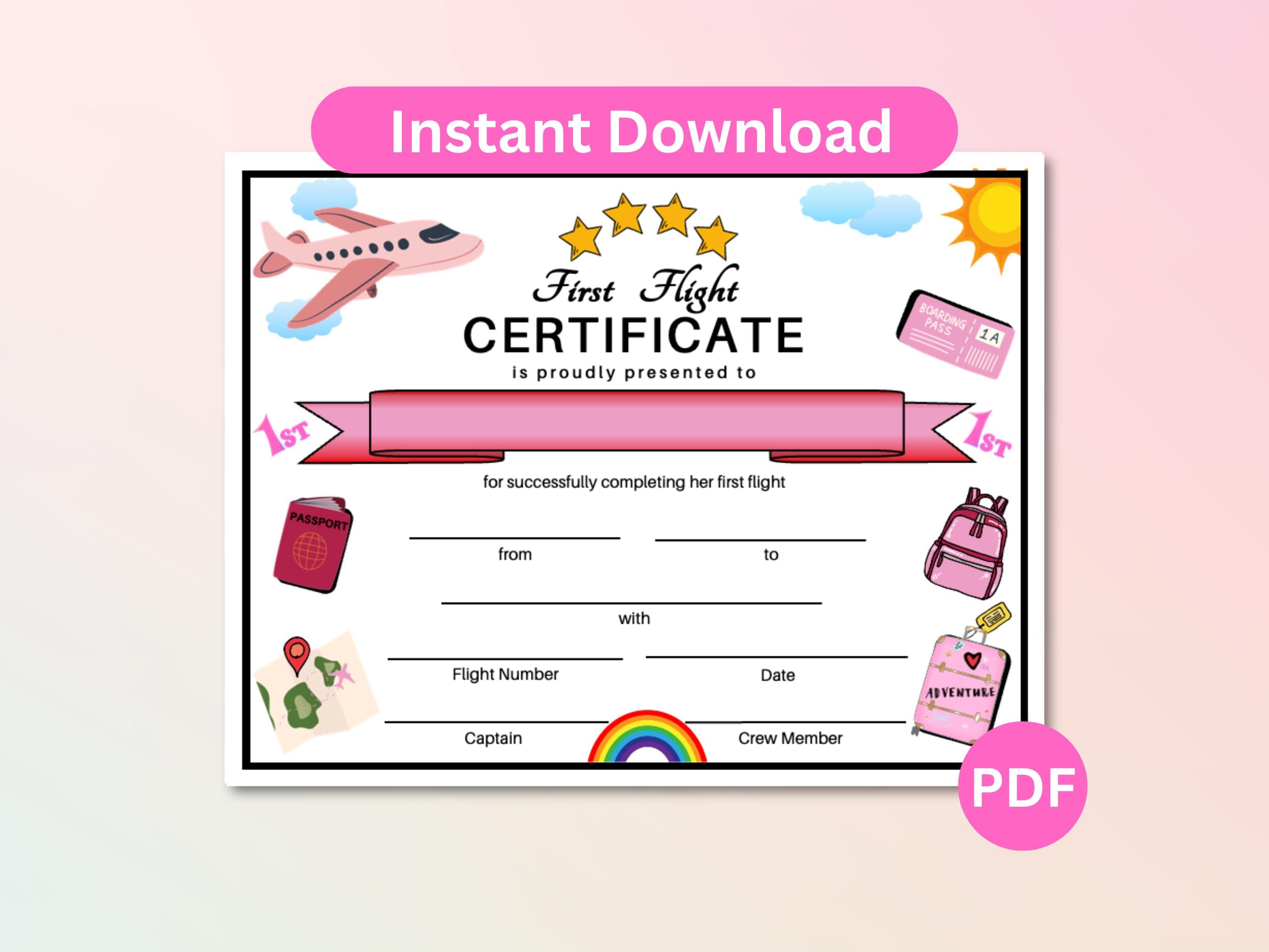 First Flight Certificate, First Flight Certificate for Kids, Toddler ...