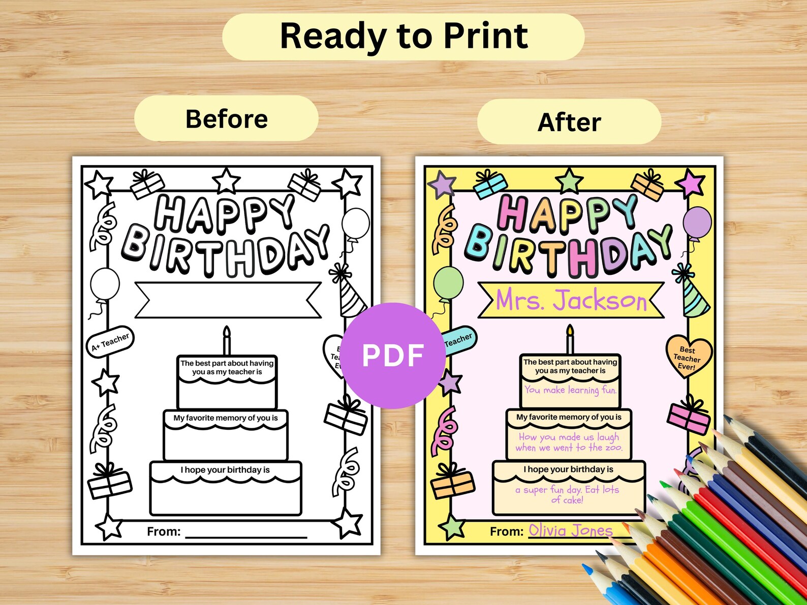 Printable Teacher Birthday Coloring Card, Teacher Birthday Gift, Happy ...