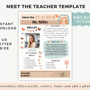 Editable Meet the Teacher Templates Boho Decor, Canva Templates ...