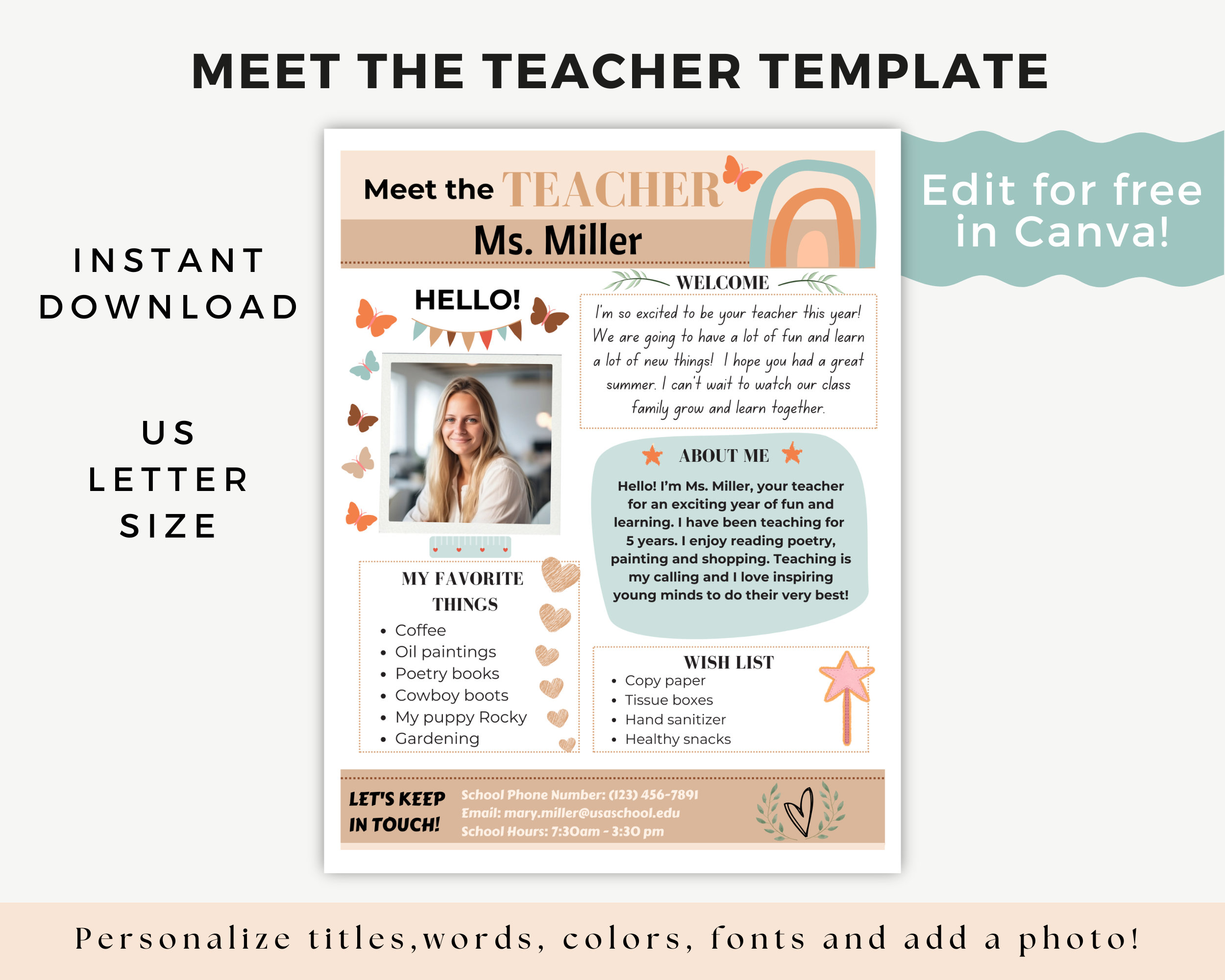 Editable Meet the Teacher Templates Boho Decor, Canva Templates ...