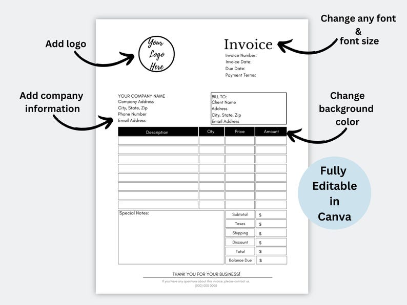 Invoice Form for Small Business, Custom Invoice Form, Minimalist ...