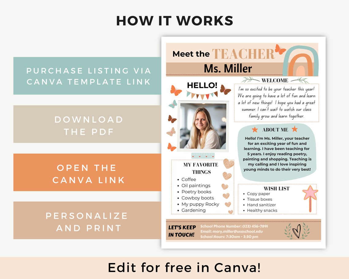 Editable Meet the Teacher Templates Boho Decor, Canva Templates ...