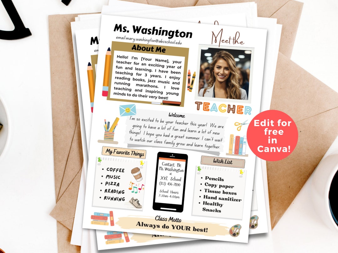 Editable Meet the Teacher Template, Canva Editable Template, Teacher ...