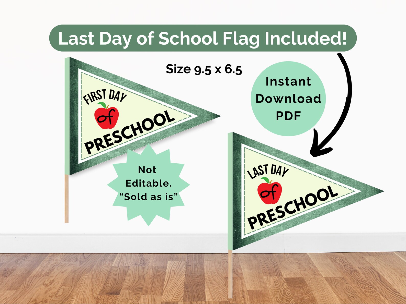 First Day of Preschool Flag, Printable Back to School Pennant Flags ...