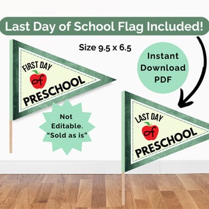 First Day of Preschool Flag, Printable Back to School Pennant Flags ...