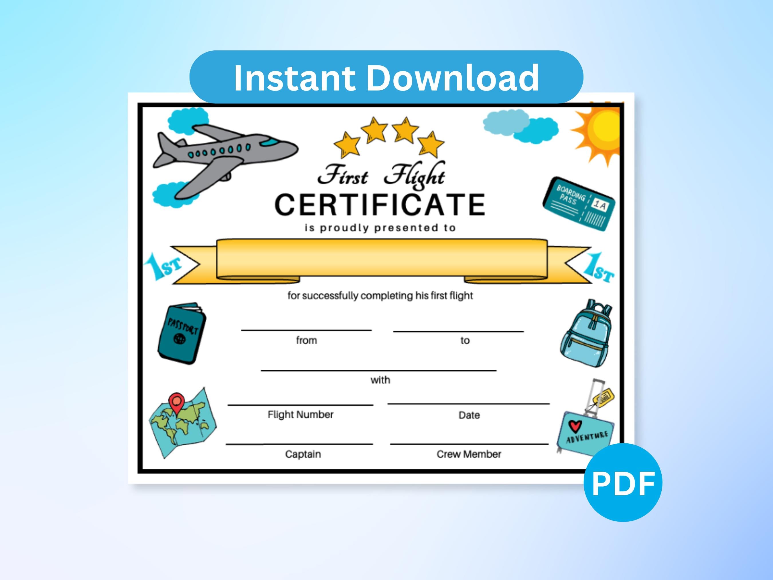 First Flight Certificate, First Flight Certificate for Kids, Toddler ...