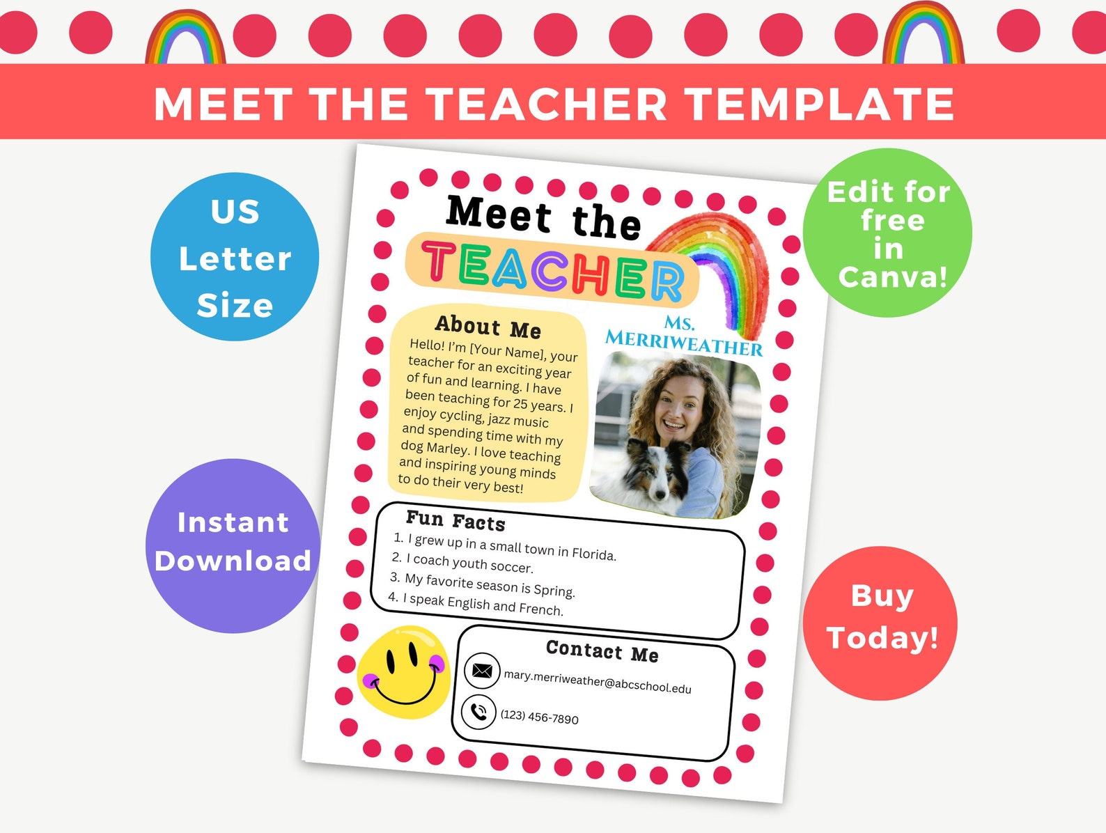 Editable Meet the Teacher Template, Canva Editable Template, Teacher ...