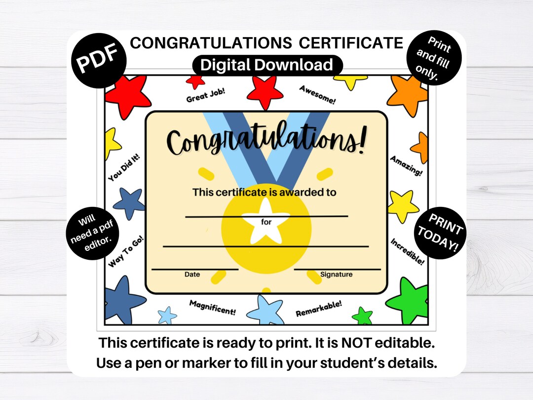 Certificate of Achievement, Student Congratulations Certificate, End of ...