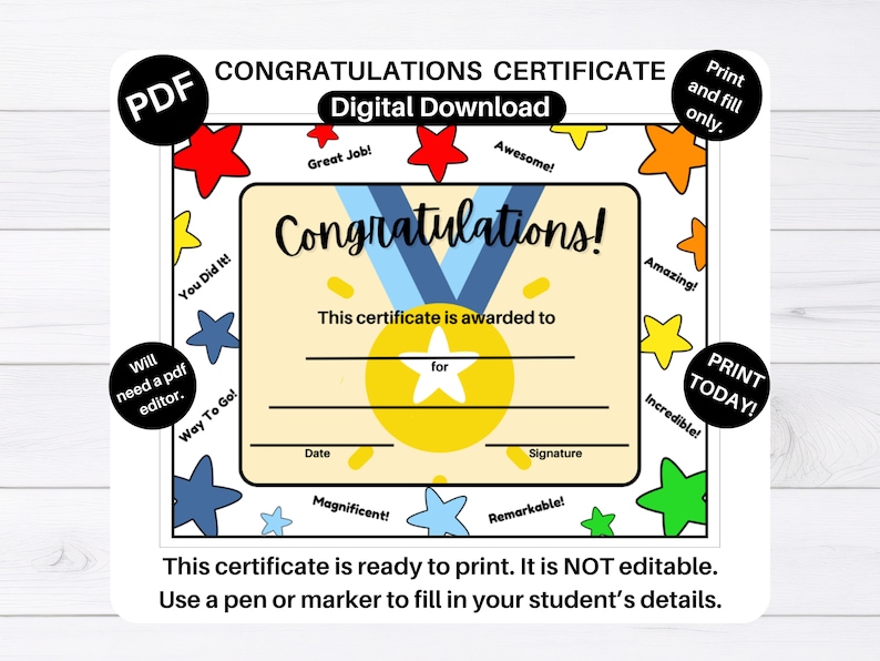 Certificate of Achievement, Student Congratulations Certificate, End of ...