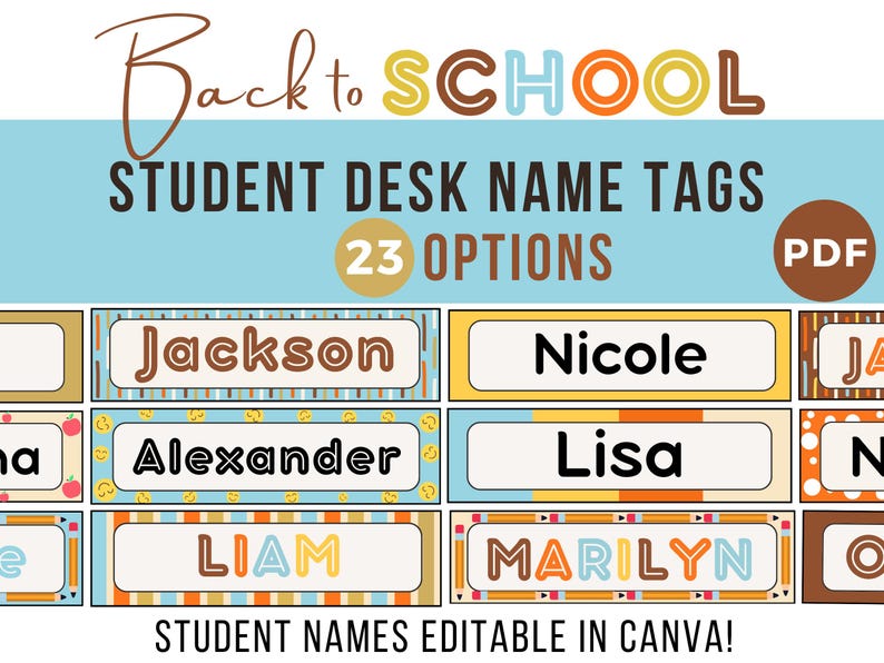 Editable Student Desk Plates, Student Desk Tags, Canva Editable ...