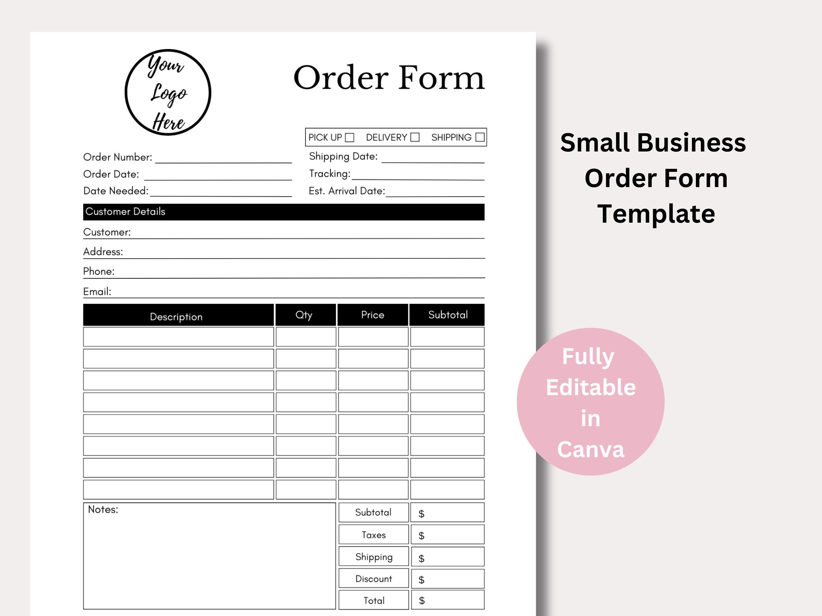 Order Form for Small Business, Business Template, Order Form Template ...