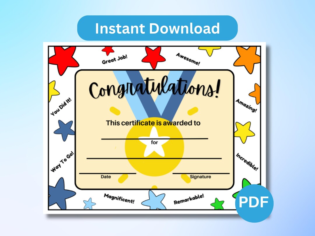 Certificate of Achievement, Student Congratulations Certificate, End of ...