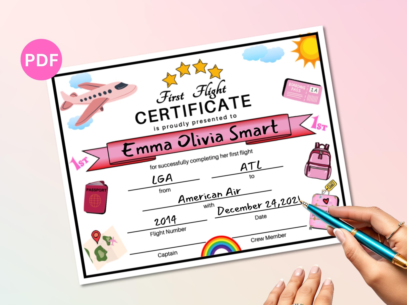First Flight Certificate, First Flight Certificate for Kids, Toddler ...