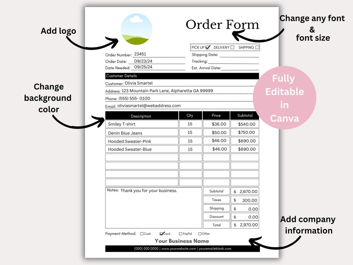 Order Form for Small Business, Business Template, Order Form Template ...