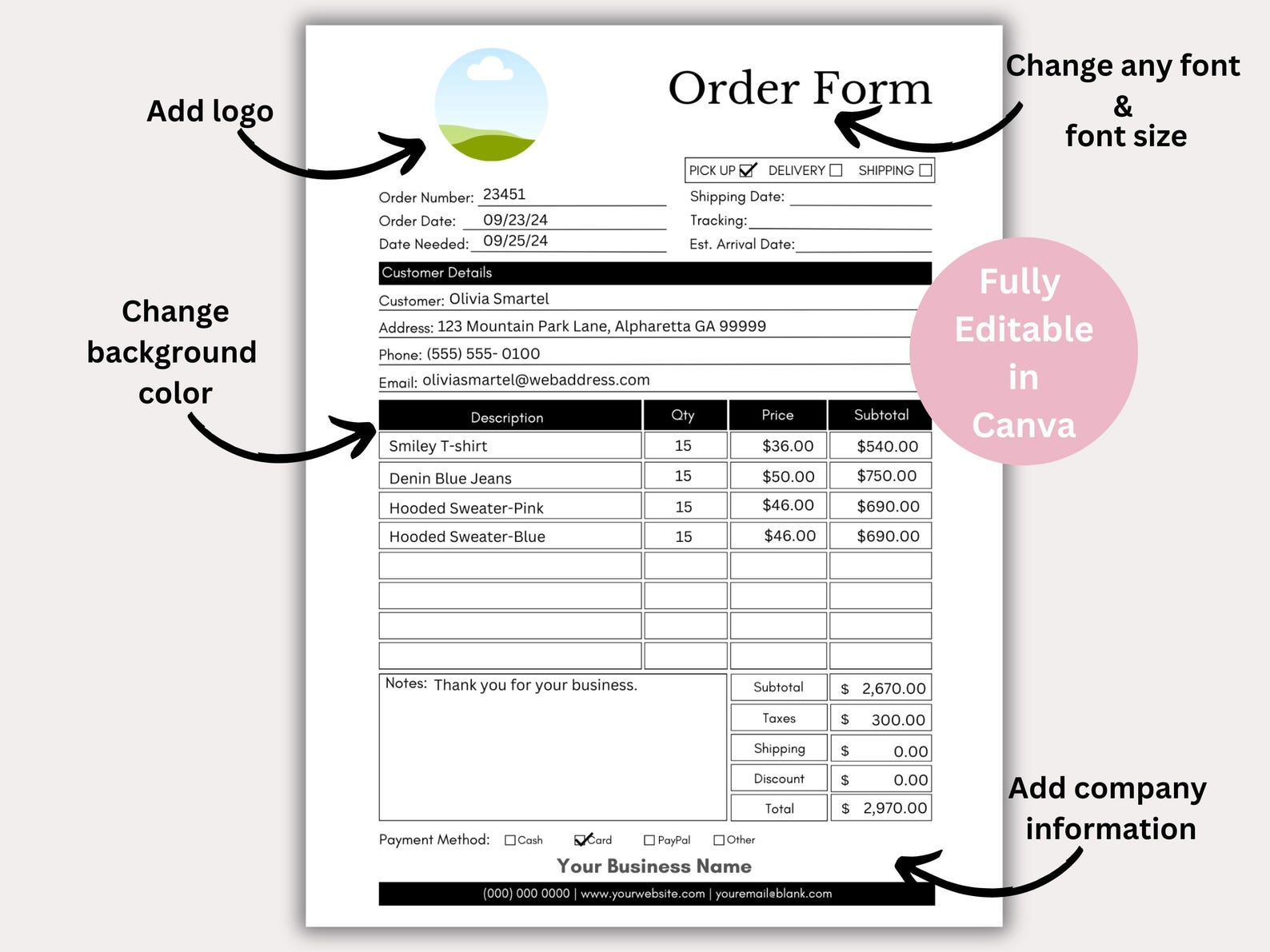 Order Form for Small Business, Business Template, Order Form Template ...