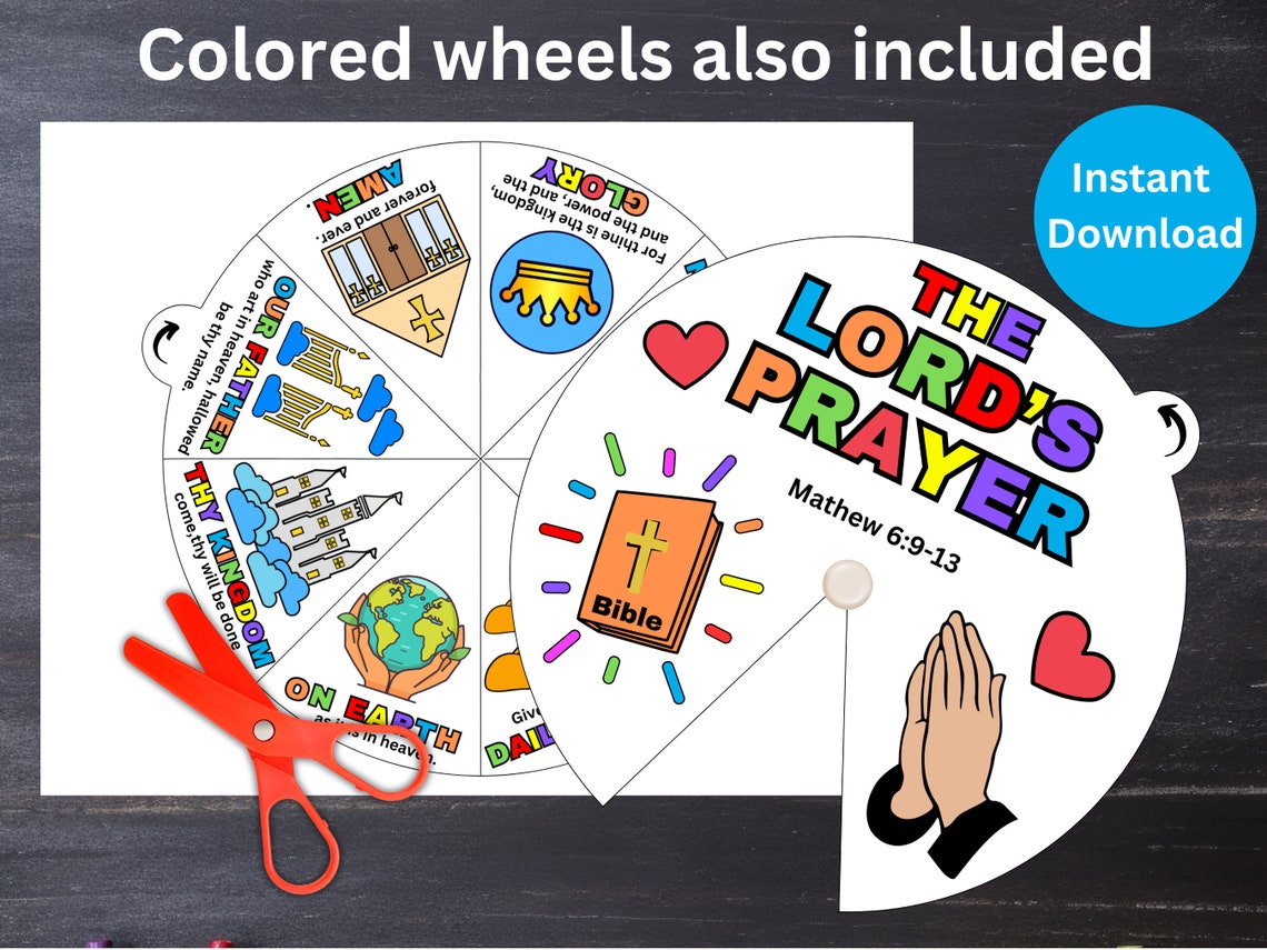 The Lord's Prayer Coloring Wheel, Printable Kids Bible Lesson, Bible ...