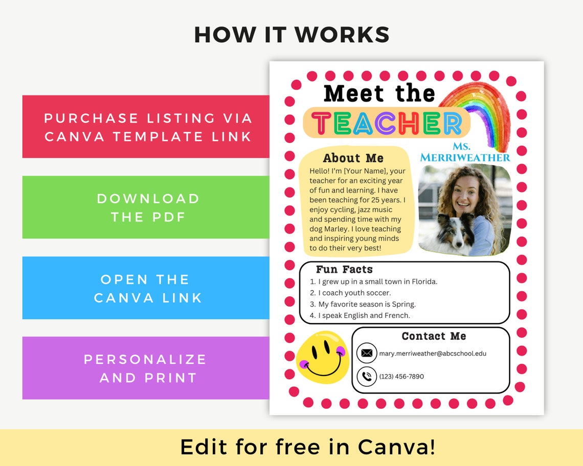 Editable Meet the Teacher Template, Canva Editable Template, Teacher ...