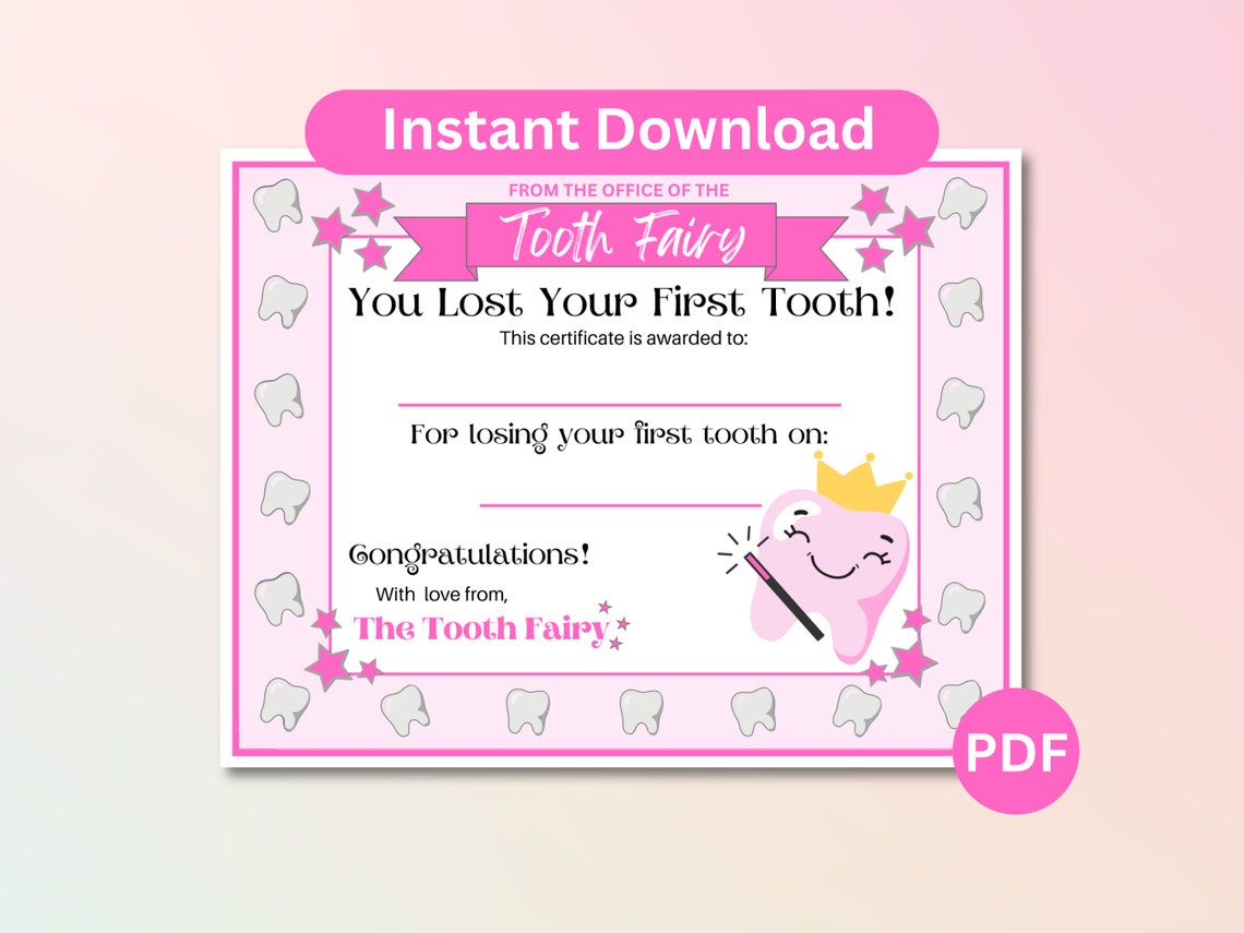 Tooth Fairy Certificate, First Lost Tooth Certificate, Kids Tooth Fairy ...