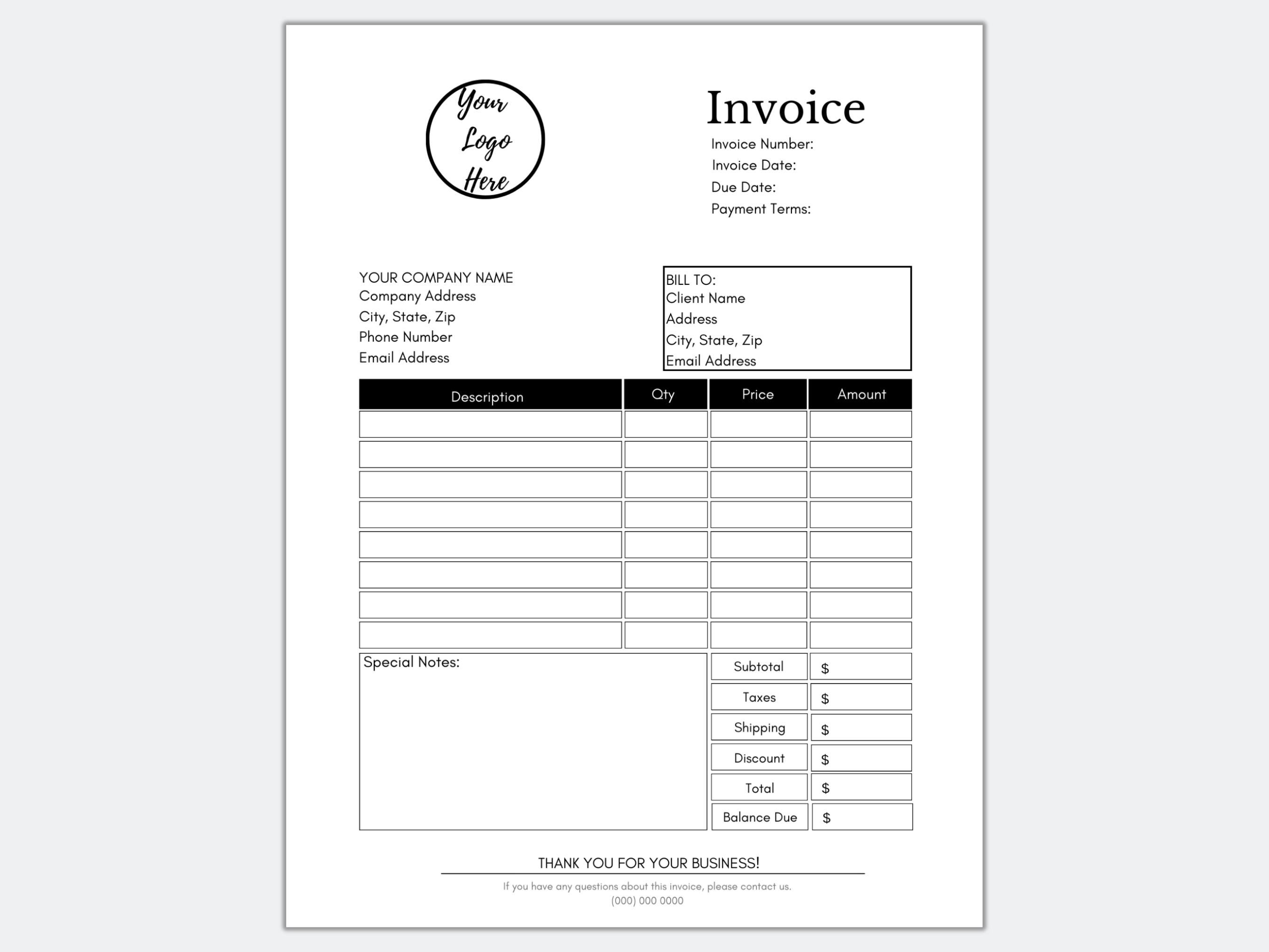 Invoice Form for Small Business, Custom Invoice Form, Minimalist ...