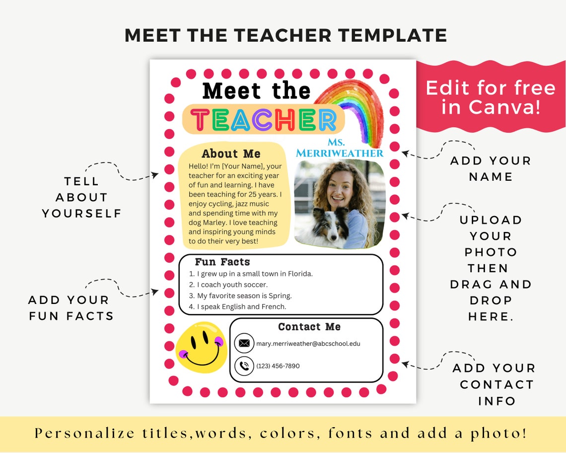 Editable Meet the Teacher Template, Canva Editable Template, Teacher ...