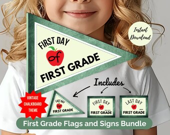 First Day of Preschool Flag, Printable Back to School Pennant Flags ...
