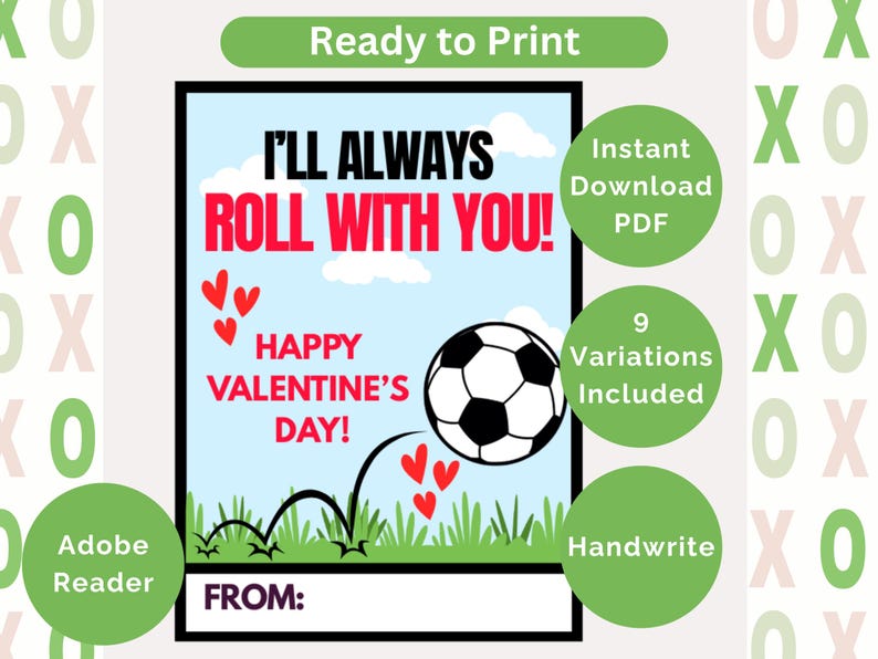 Printable Soccer Valentine's Day Cards, Kids Classroom Valentine's Day ...