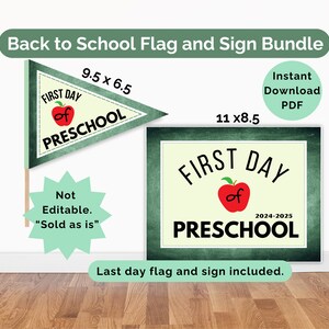 First Day of Preschool Flag, Printable Back to School Pennant Flags ...