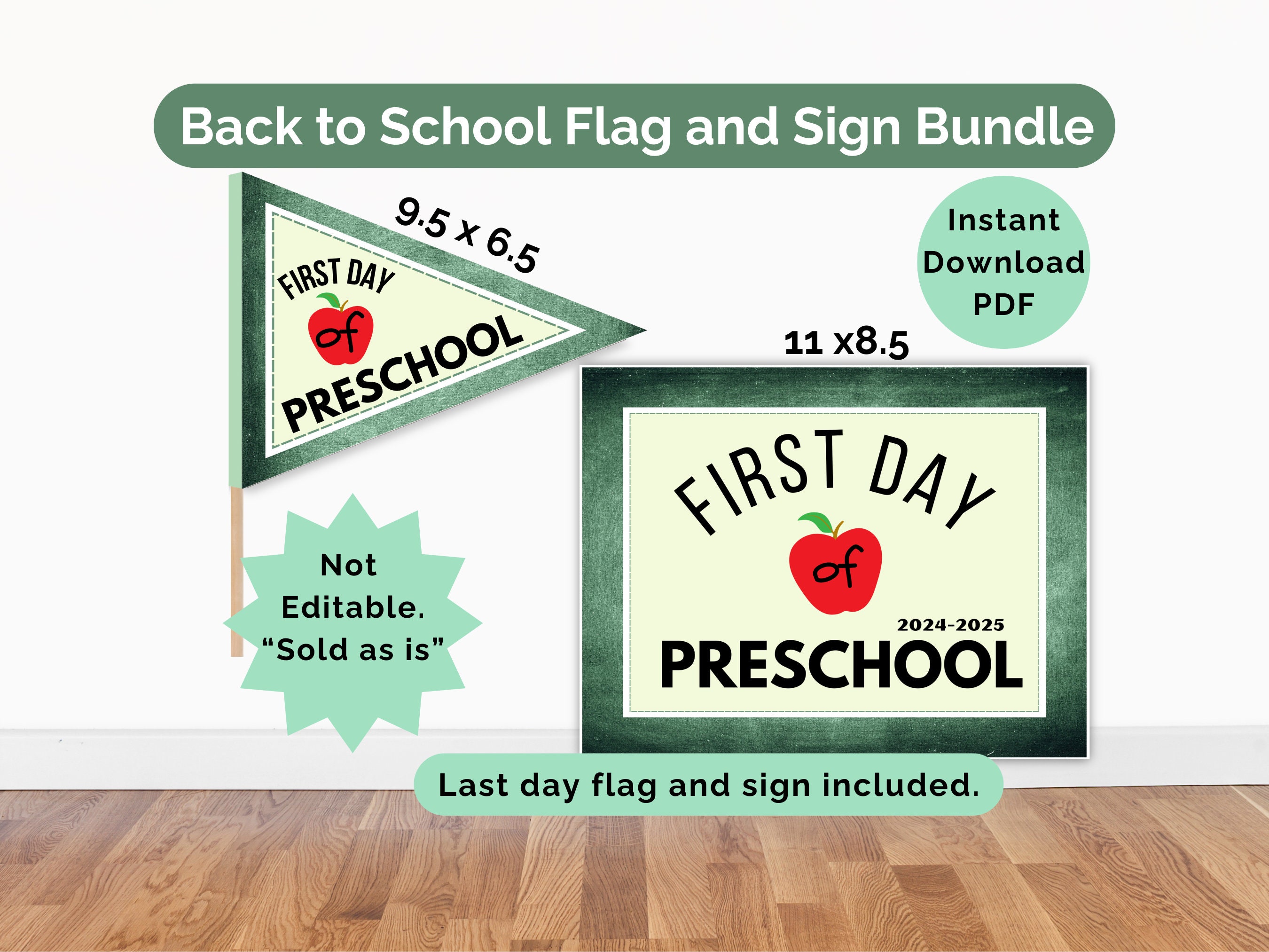 First Day of Preschool Flag, Printable Back to School Pennant Flags ...