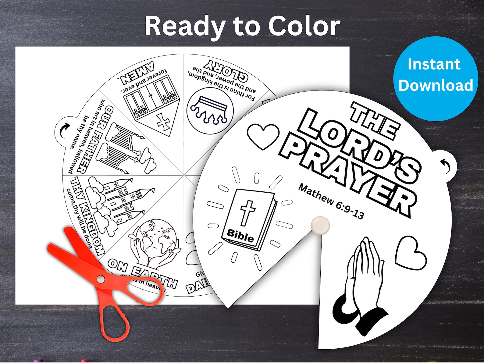The Lord's Prayer Coloring Wheel, Printable Kids Bible Lesson, Bible ...