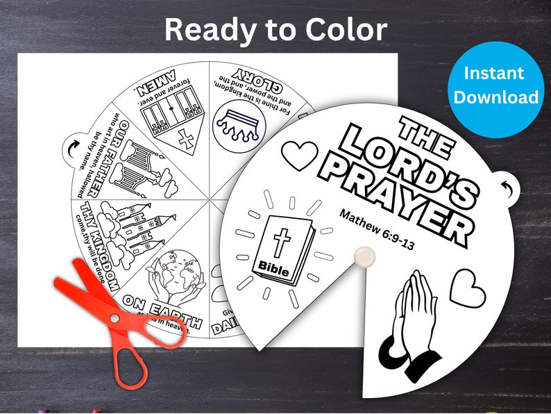The Lord's Prayer Coloring Wheel, Printable Kids Bible Lesson, Bible ...
