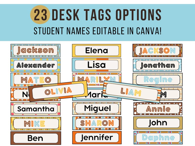 Editable Student Desk Plates, Student Desk Tags, Canva Editable ...