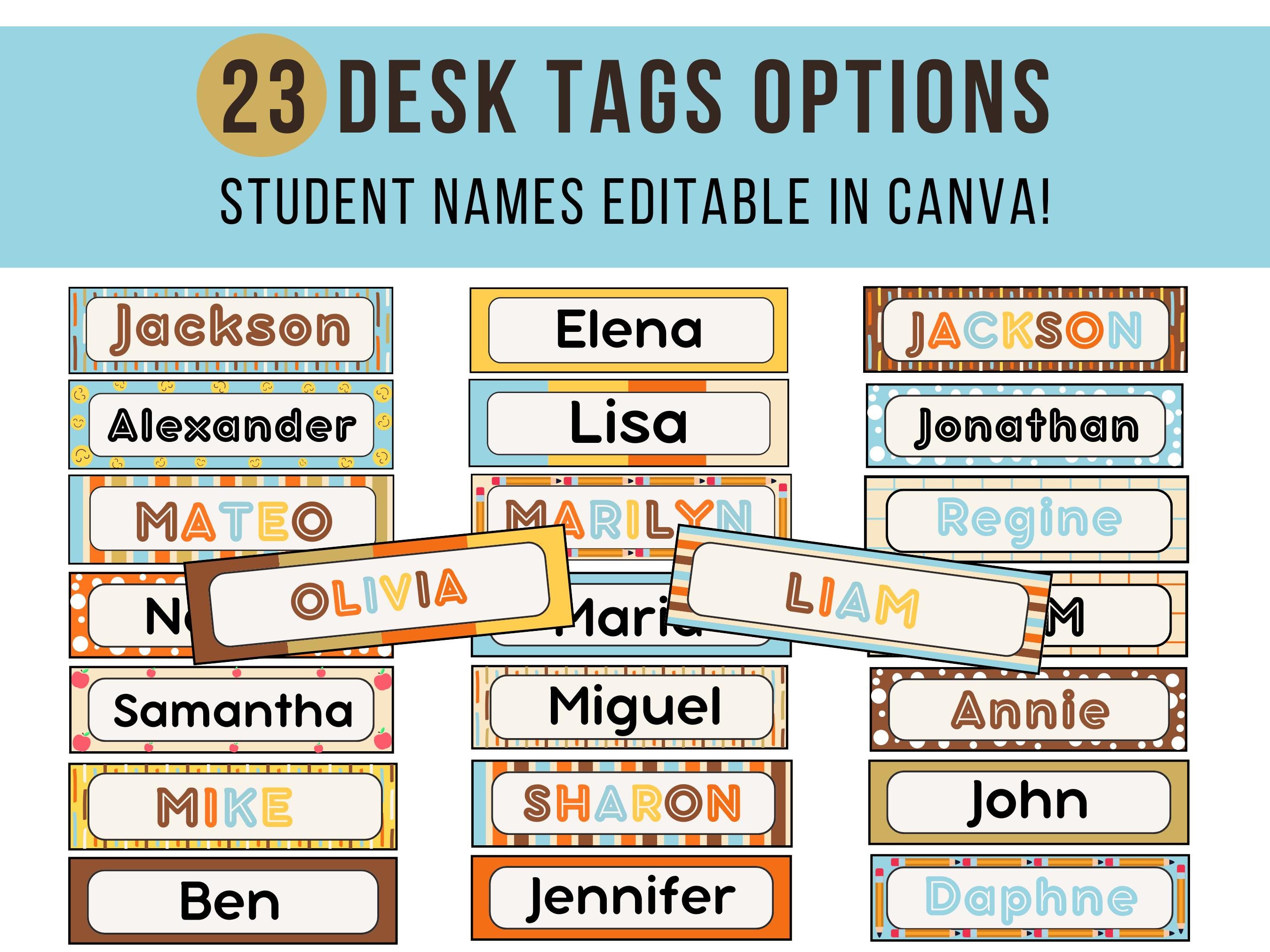 Editable Student Desk Plates, Student Desk Tags, Canva Editable ...