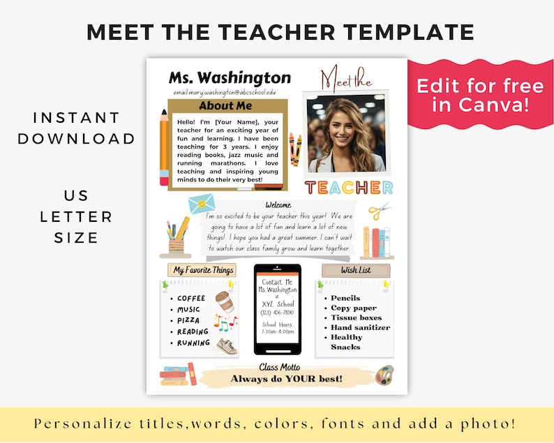 Editable Meet the Teacher Template, Canva Editable Template, Teacher ...