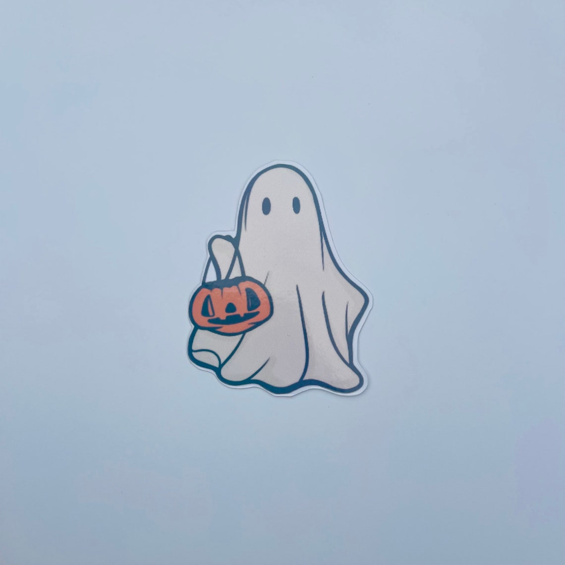 Cute Ghost Tricker Treating Sticker, Halloween Stickers, Cute Halloween ...