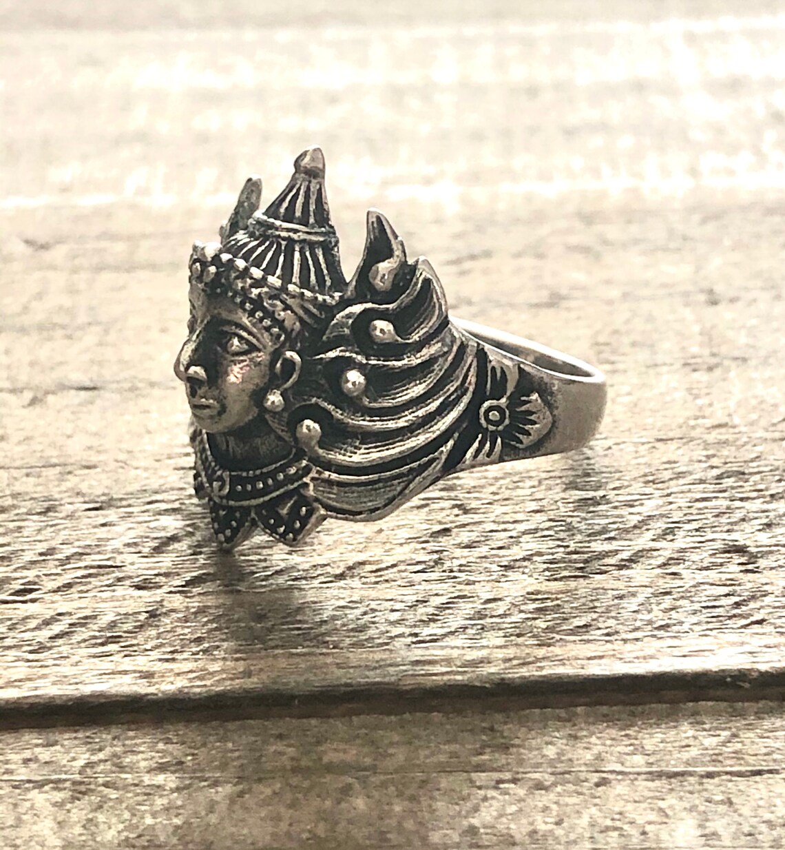 Sterling Silver Hindu Deity Ring Winged Goddess Handmade Jewelry Size 6 ...