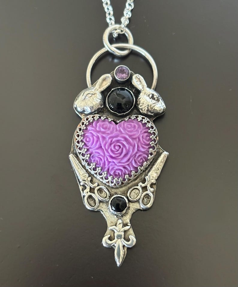 Sterling Silver Pink Roses Heart Rabbit Scissors Pendant Wicked ...