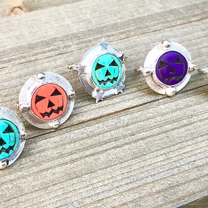 Sterling Silver Halloween Jack O Lantern Rings Retro Colors Small Pumpkin Stars Artisan Spooky ...