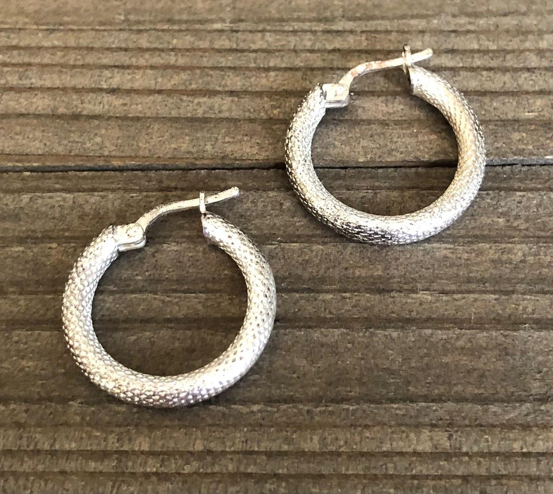 Sterling Silver Hoop Earrings, Round Hoops, Textured Finish, Sterling ...