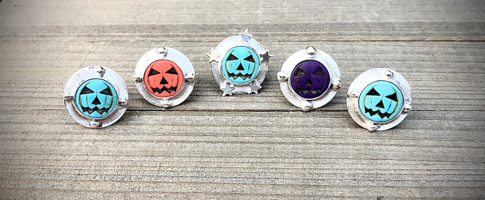 Sterling Silver Halloween Jack O Lantern Rings Retro Colors - Etsy