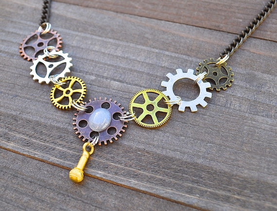 Steam Punk Watch Gear Clock Gears Necklace Natural Opal | Etsy