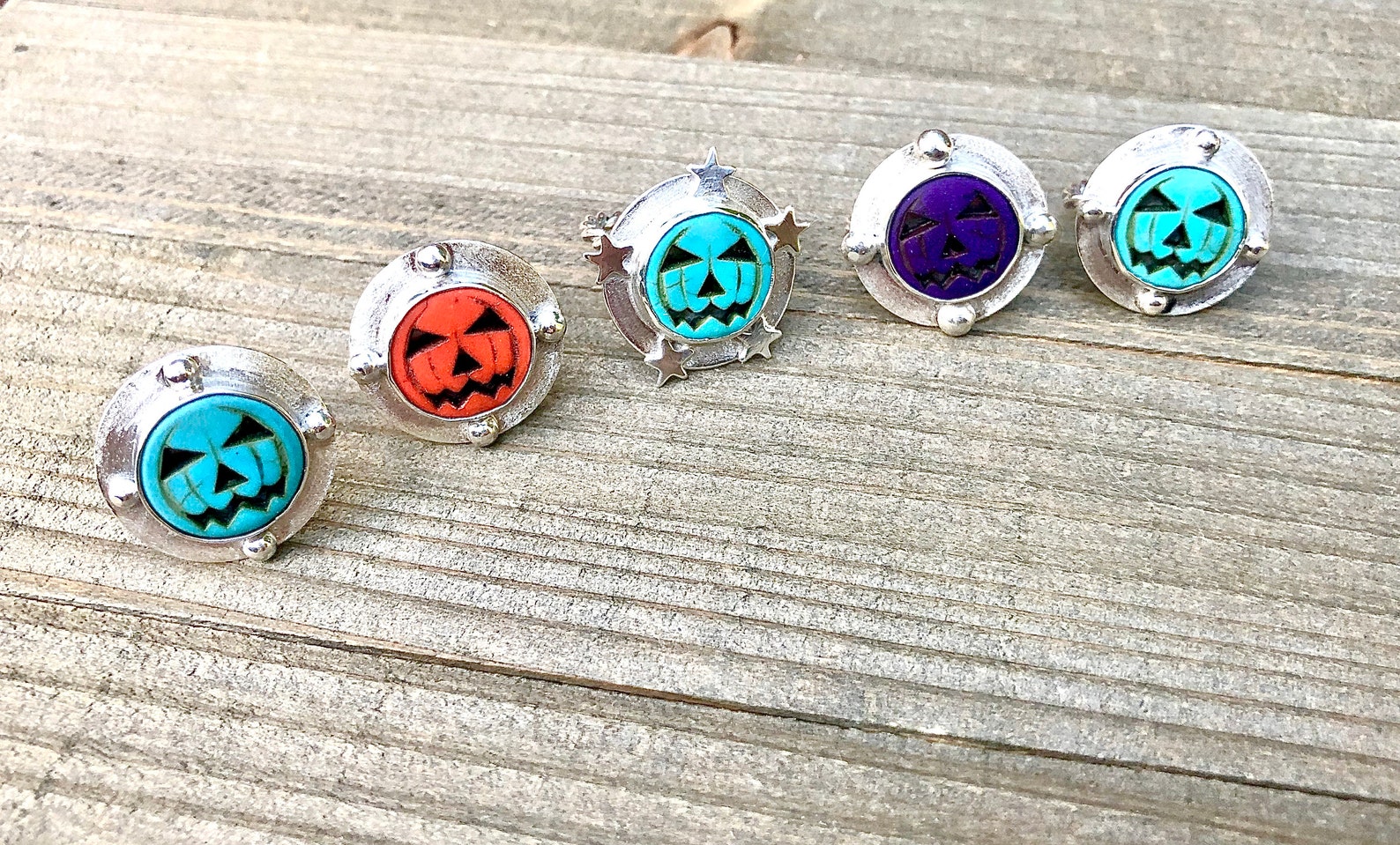 Sterling Silver Halloween Jack O Lantern Rings Retro Colors - Etsy