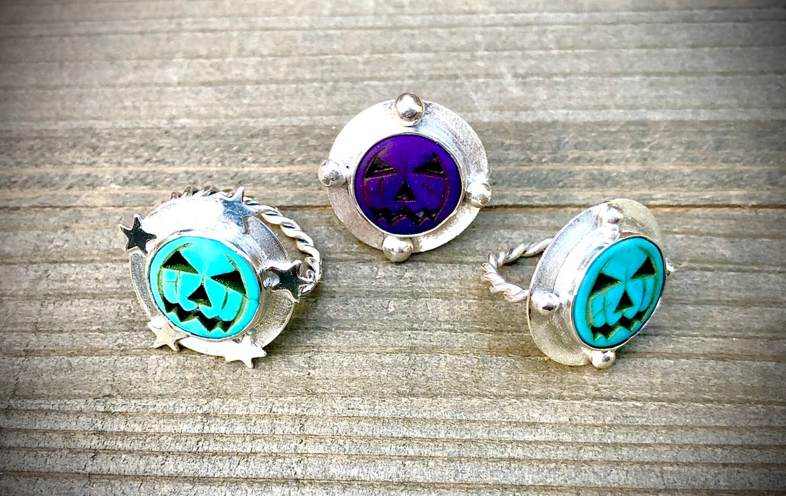 Sterling Silver Halloween Jack O Lantern Rings Retro Colors - Etsy