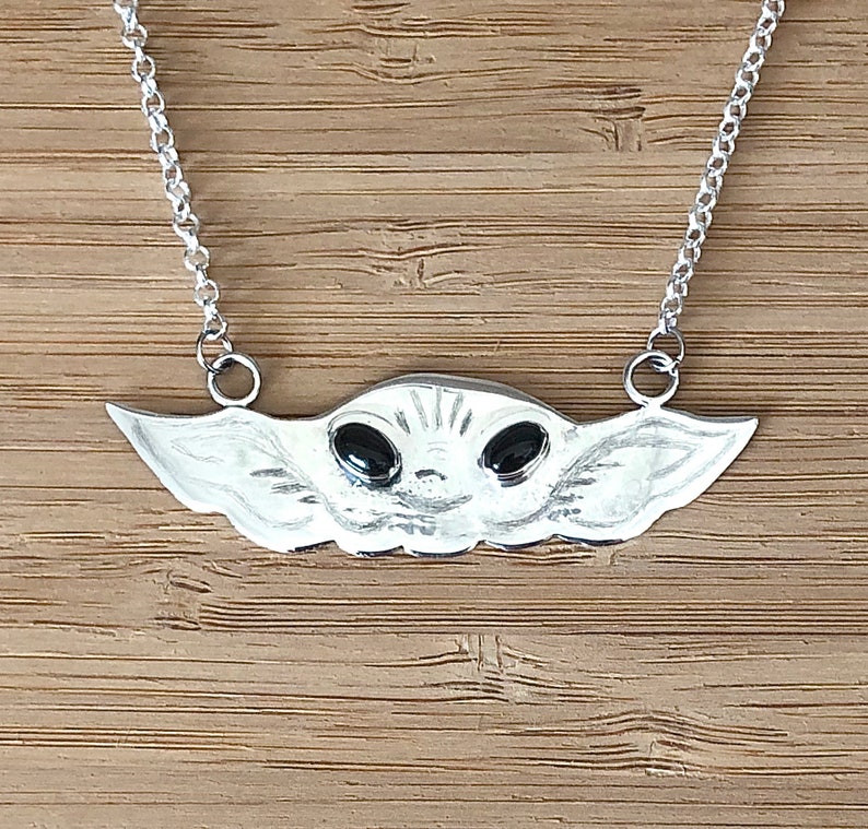 Sterling Silver Alien Pendant Black Onyx Eyes Custom Handmade - Etsy