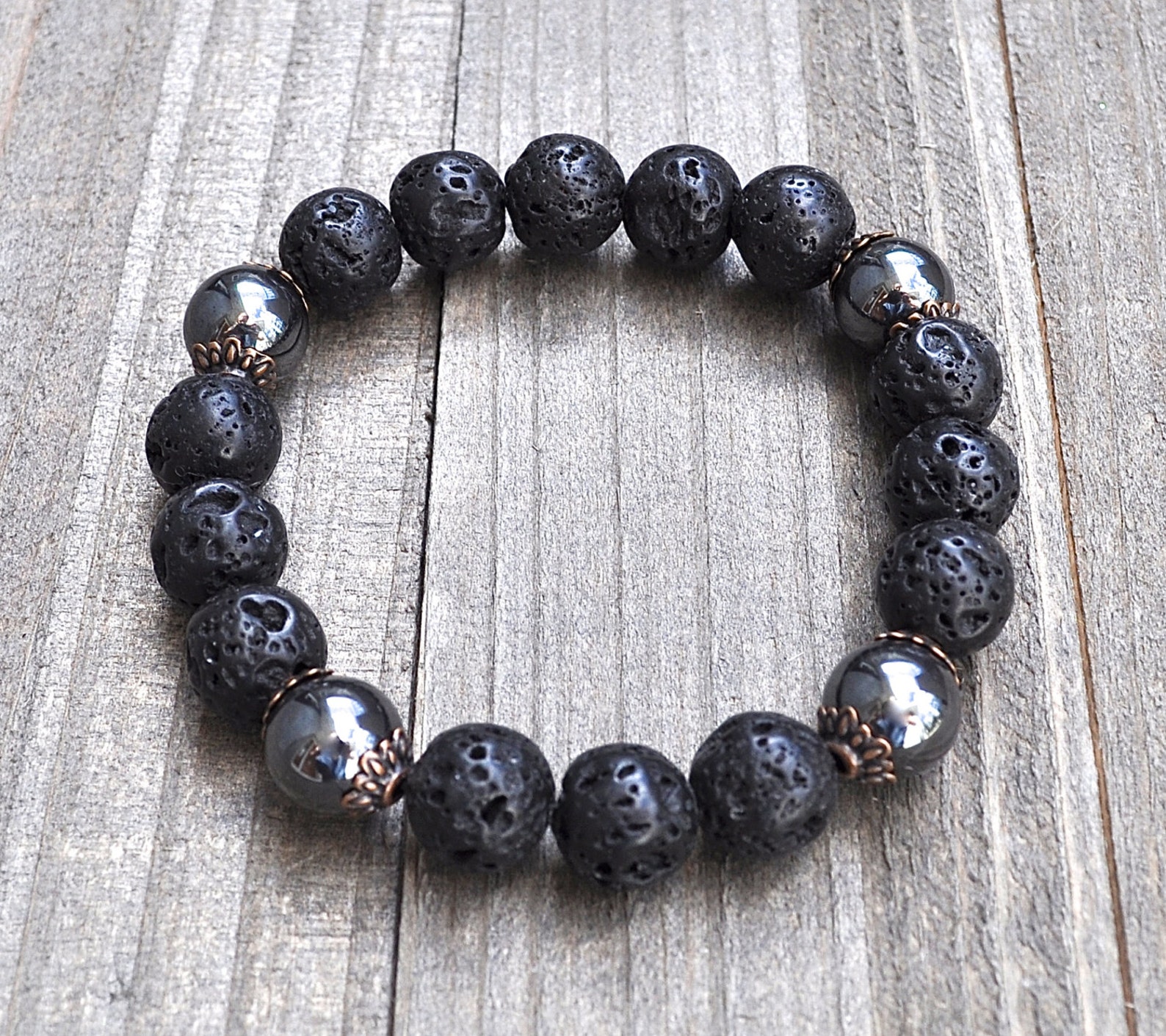 Black Lava Rock Bracelet Magnetic Hematite Stretch Stackable | Etsy