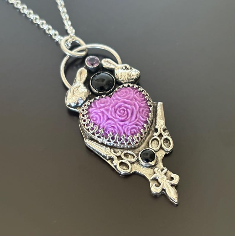 Sterling Silver Pink Roses Heart Rabbit Scissors Pendant Wicked ...