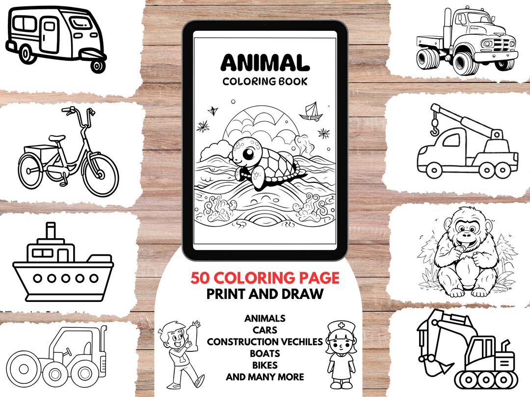 Printable Coloring Book for CHILDREN - 50 PCS | Animals | Cars | Trucks ...